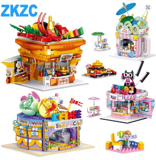 City Street View Food Store Mini Bricks Coffee Ice Cream Shop Architec ...